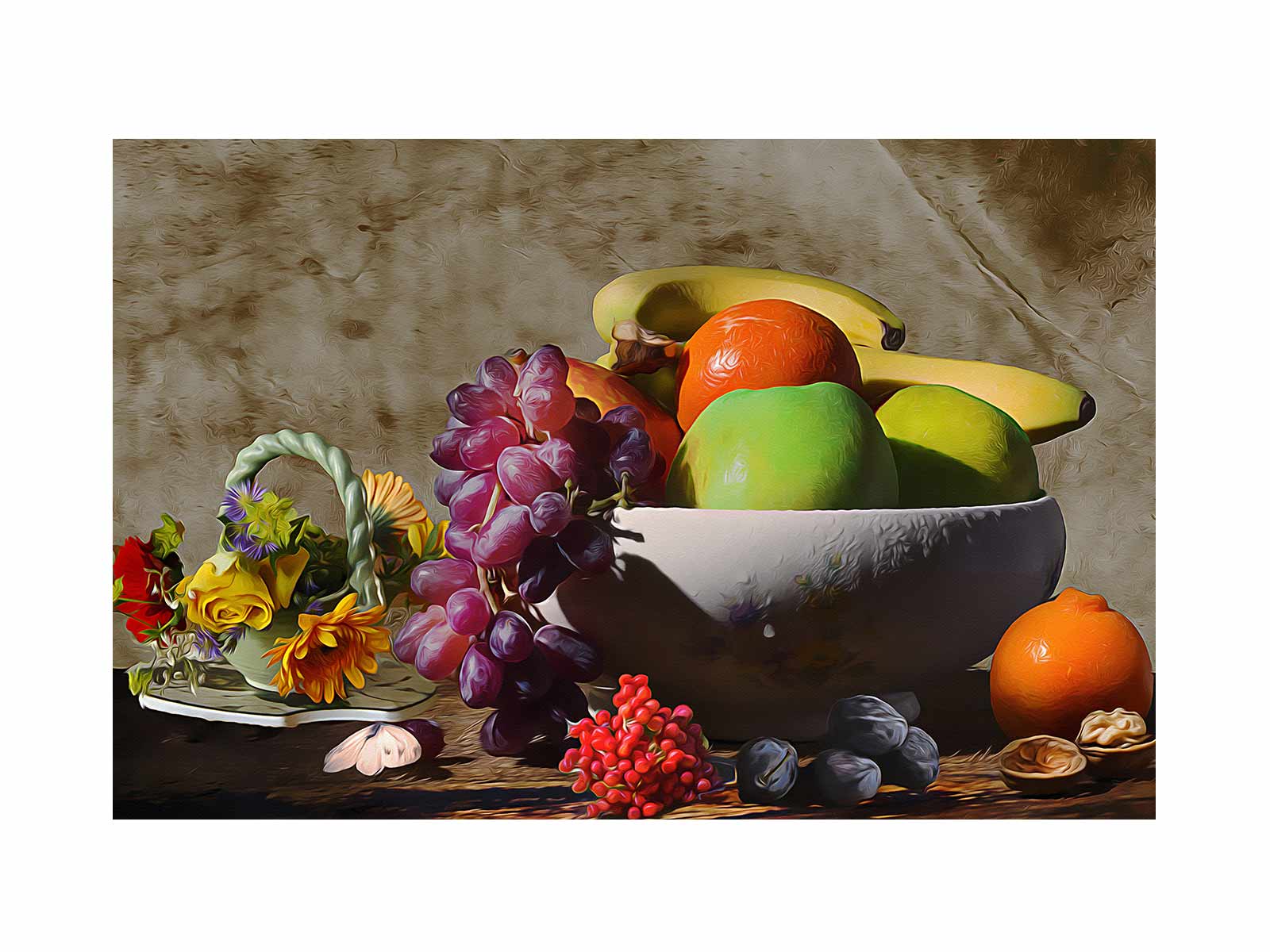 Fruit Bowl Still Life Painting Art Print. | Canvas Direct