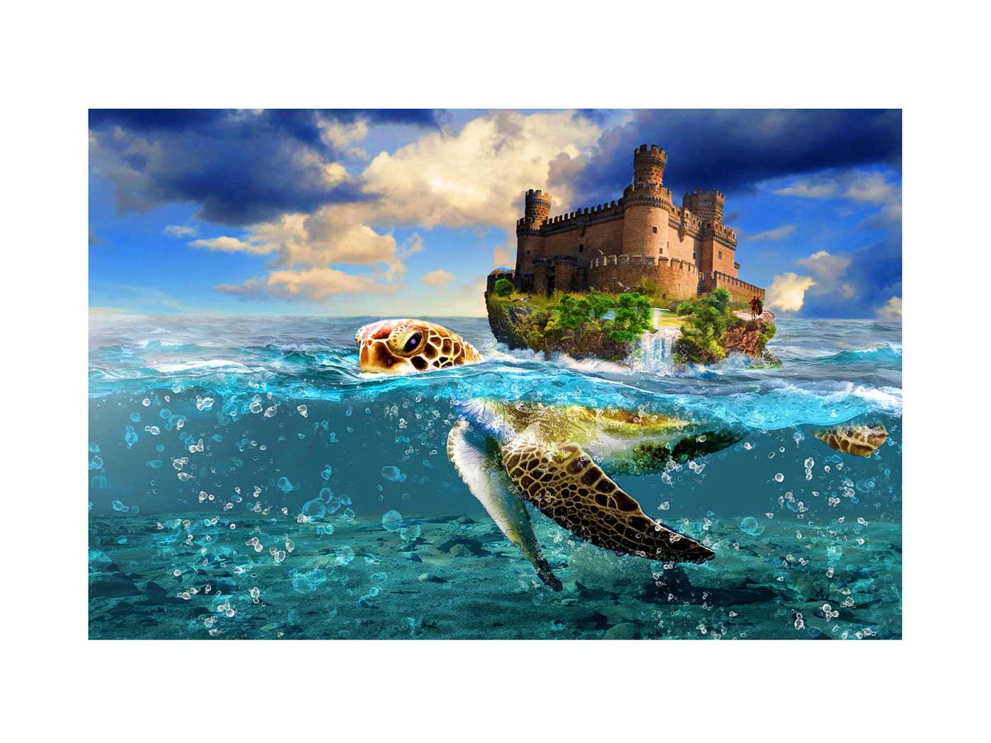 Turtle and Castle Painting Art Print. | Canvas Direct
