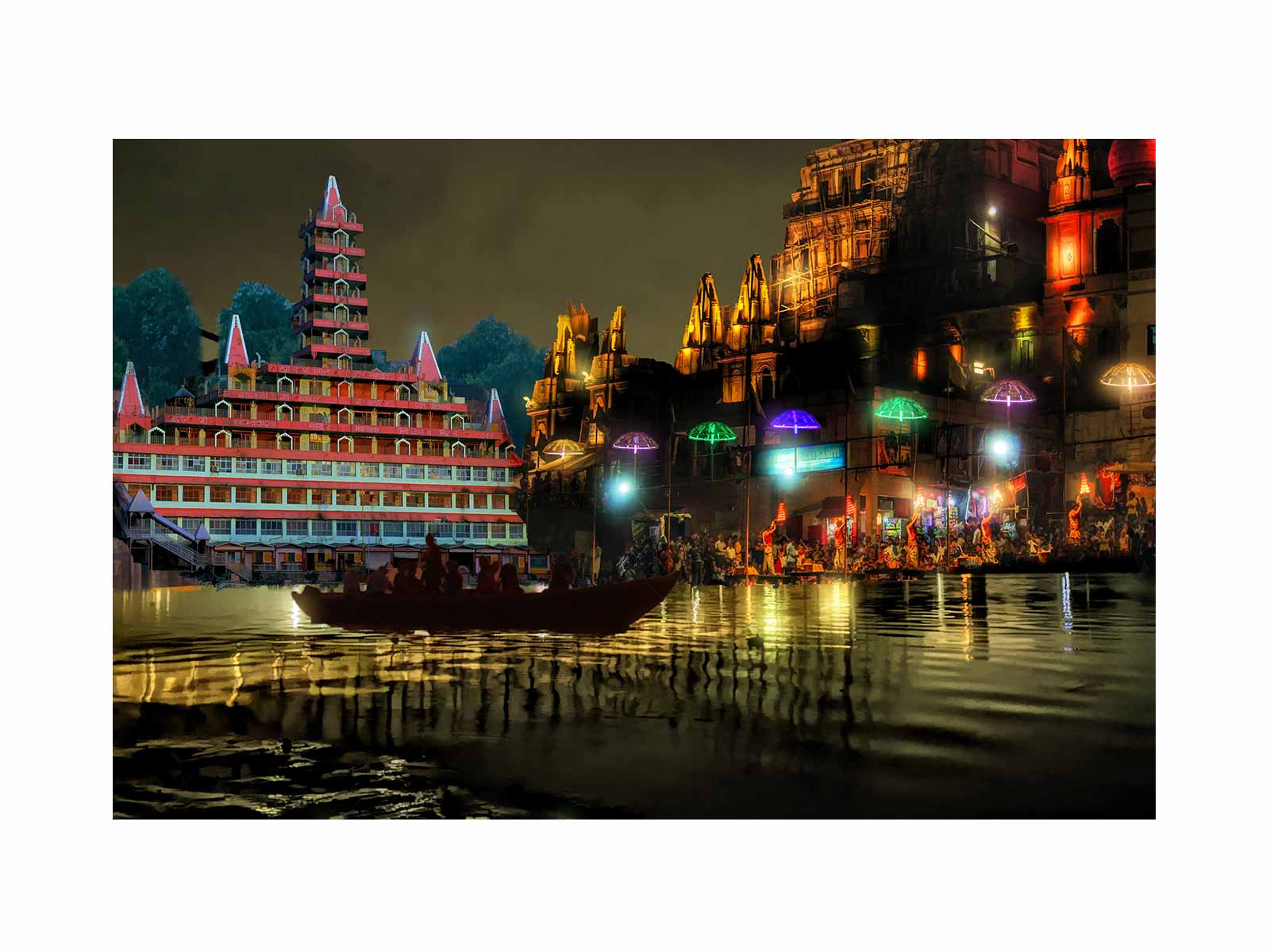 Varanasi Aarti Painting Art Print. | Canvas Direct