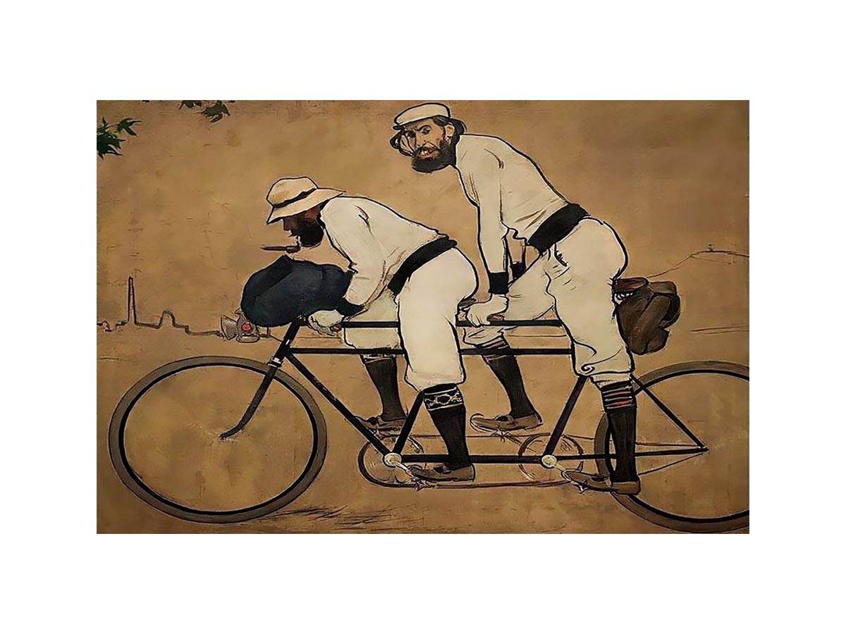 Self Portrait of Casas with Pere Romeu on a Tandem Painting | Canvas Direct
